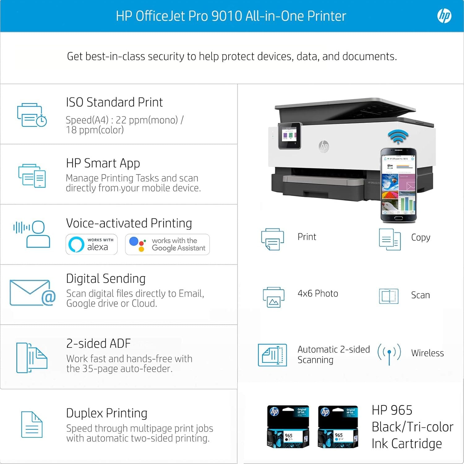 Buy HP OfficeJet Pro Wireless 9010 Print, Copy, Scan & Fax, Automatic ...