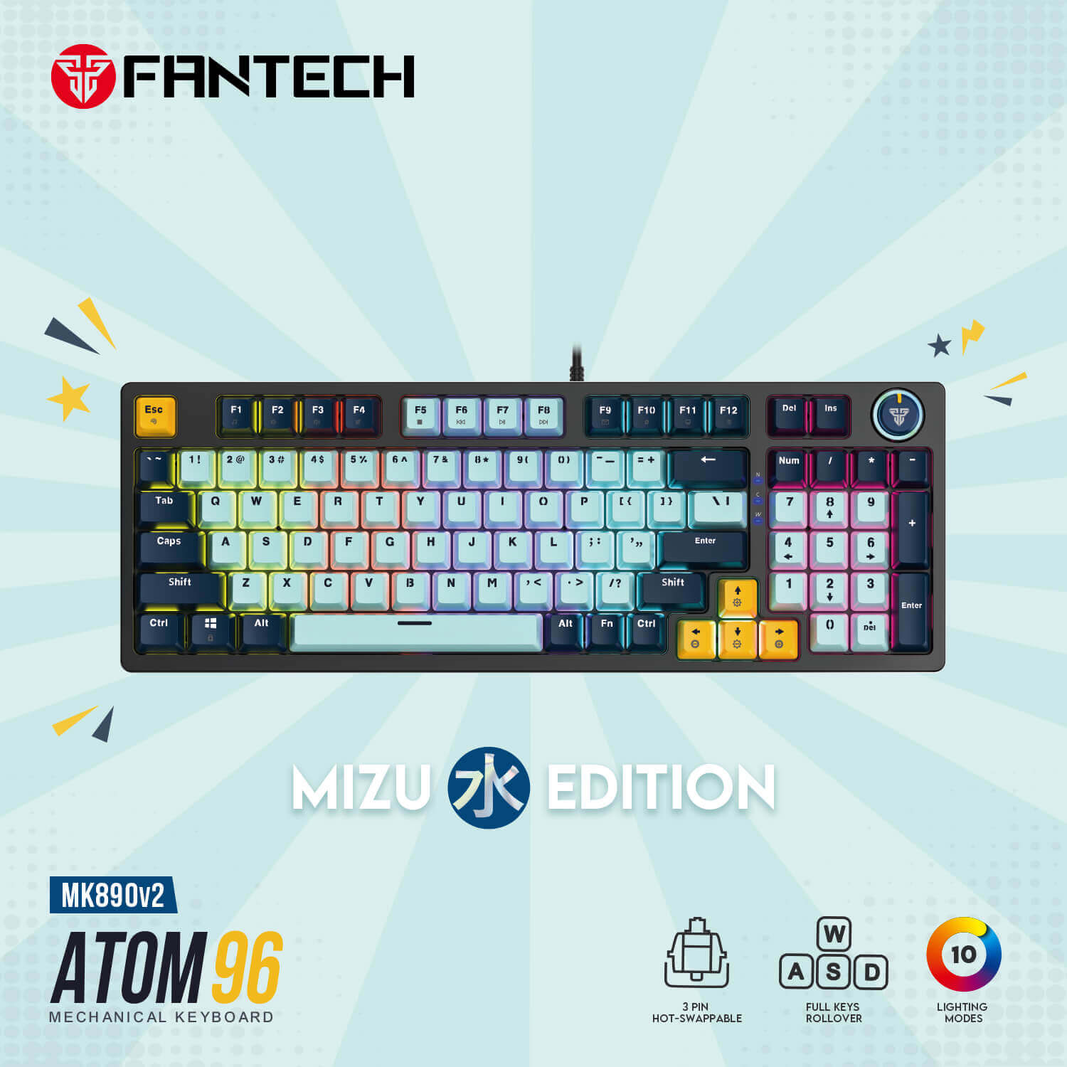Buy Fantech MK890 V2 Atom 96 RGB Mechanical MIZU Edition – MK890V2 SKY ...